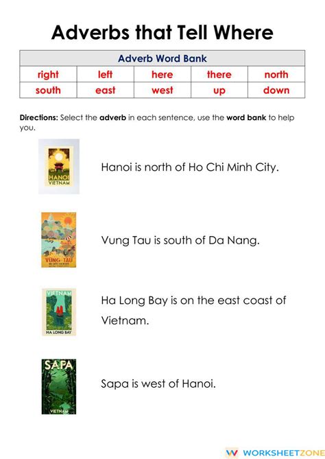 Adverbs That Tell Where Worksheet Zone