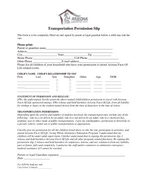 18 Printable Transportation Permission Slip Template Forms Fillable