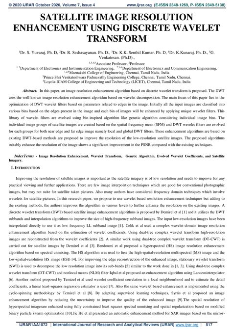 pdf satellite image resolution enhancement using discrete wavelet transform