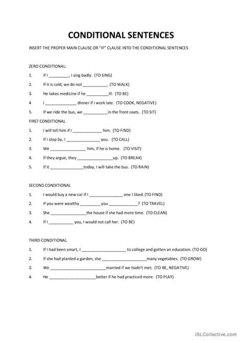 CONDITIONAL SENTENCES General Gramma English ESL Worksheets Pdf Doc