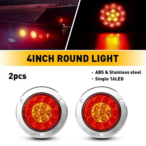 X Red Amber Led Inch Round Truck Trailer Brake Stop Turn Signal