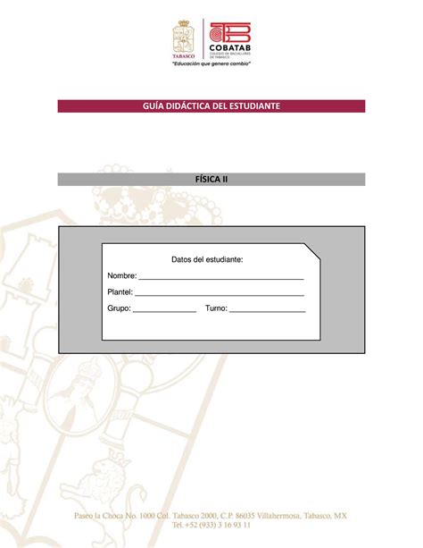 Cuarto Semestre Gu A Did Ctica Del Estudiante F Sica Ii Gu A