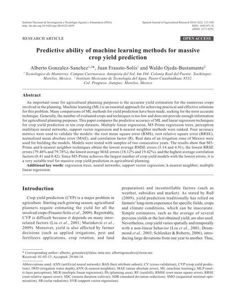 pdf predictive ability of machine learning methods for massive crop yield prediction