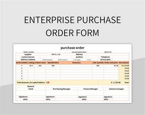Enterprise Purchase Order Form Excel Template And Google Sheets File
