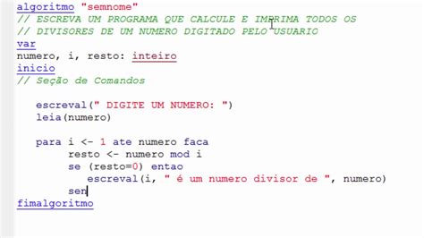 ALGORITMO Calcule Todos Os Divisores De Um Números Digitado YouTube