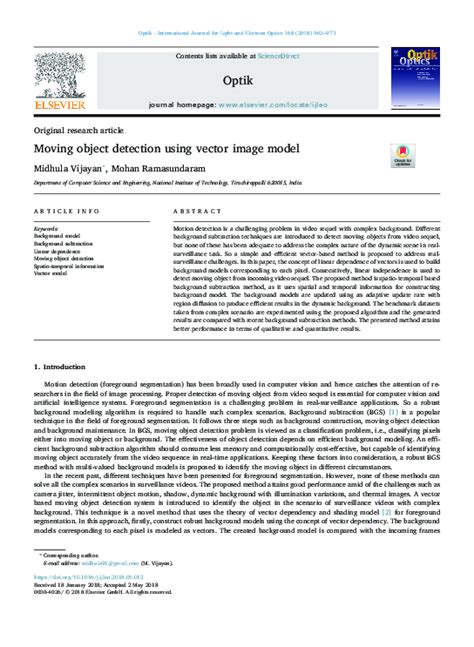 pdf moving object detection using vector image model midhula vijayan