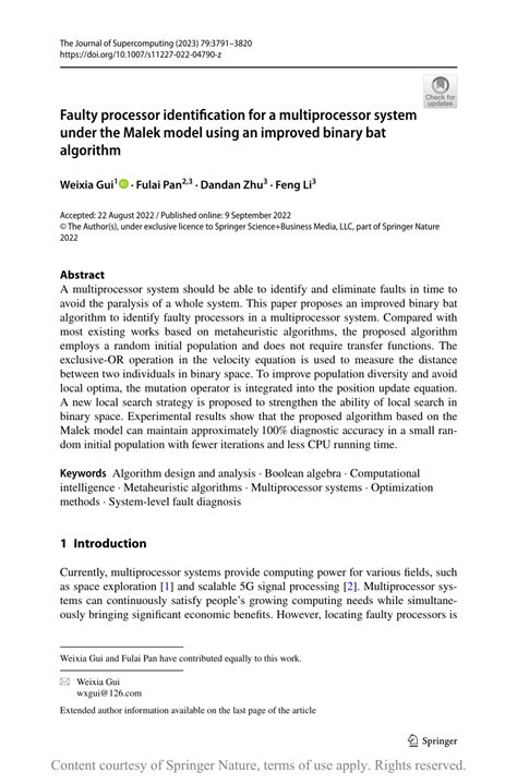 faulty processor identification for a multiprocessor system under the malek model using an