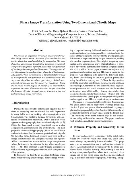 pdf binary image transformation using two dimensional chaotic maps