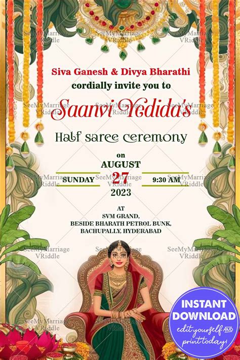 Green And Graceful Traditional Half Saree Invitation SeeMyMarriage