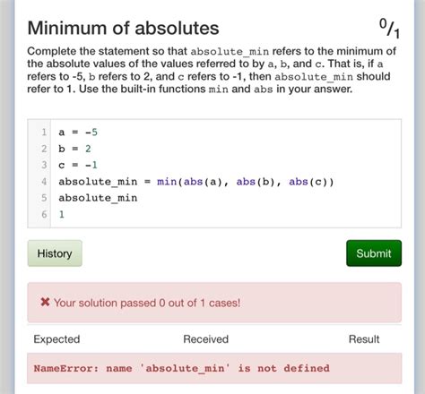 solved minimum of absolutes complete the statement so t