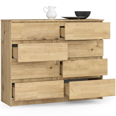 Commode AKORD K120 Chêne Artisan 120 cm 8 tiroirs façade Chêne Artisan