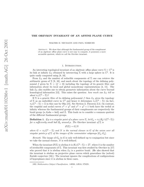 pdf the orevkov invariant of an affine plane curve