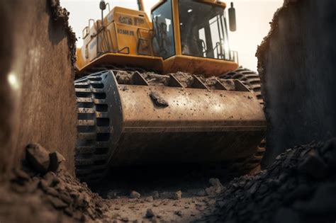 Premium Photo A Portrait Of A Yellow Bulldozer Digging The Ground