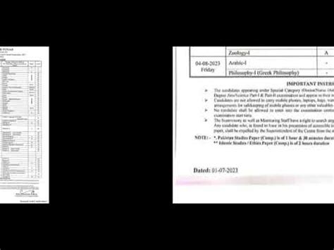 Ba Bsc Date Sheet 2023 Ba Bsc Adp Part 1 2 Annual Exam Pu 2023 Date