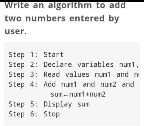 write an algorithm to add any two numbers