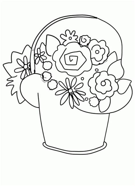 Dibujos De Canasta De Flores Imprimible Para Colorear Para Colorear