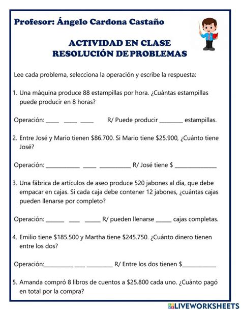 Resolución de problemas con operaciones básicas worksheet