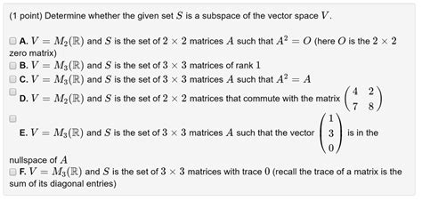 solved determine whether the given set s is a subspace of