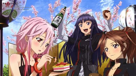 Pink Hair Brown Eyes Red Eyes Brown Hair Long Hair Anime Tsugumi Guilty Crown Inori