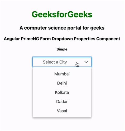 angular primeng form dropdown properties component geeksforgeeks