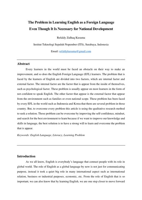 pdf the problem in learning english as a foreign language even though it is necessary for