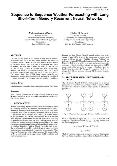 pdf sequence to sequence weather forecasting with long short term memory recurrent neural networks