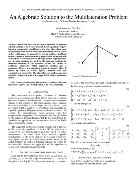 pdf an algebraic solution to the multilateration problem