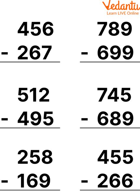 Subtraction Of Digit Numbers With Borrowing Learn And Solve Questions