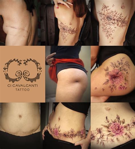 Tatuagem botânica ornamental para cobrir a sua cicatriz as suas