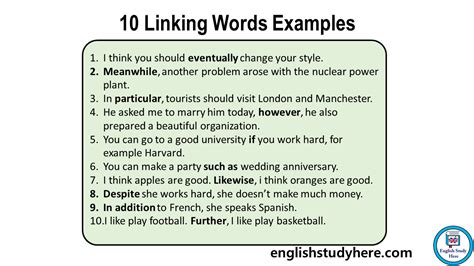 Linking Words Examples Linking Words Sentences English Study Here