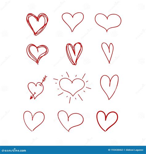 Elementos De Desenho Da Cor Vermelha Do Coração Desenhados à Mão