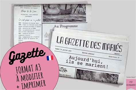 Animation Mariage Gazette des Mariés A3 en Français Etsy France en