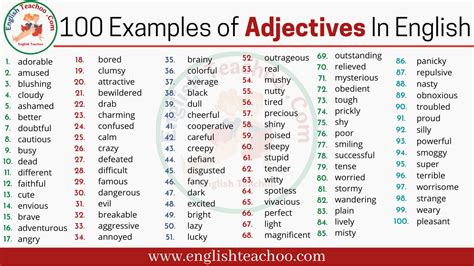 Examples Of Adjective Examples Of Adjectives Adjectives English