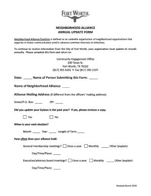 Fillable Online Fortworthtexas Alliance Annual Update City Of Fort