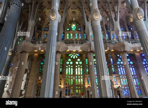 The Sun Shines Through The Stained Glass Windows Of Gaudis Masterpiece
