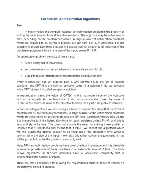 lecture 3 approximation algorithms pdf mathematical optimization time complexity