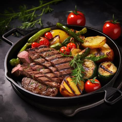 Premium AI Image Grilled Beef Steak With Grilled Vegetables