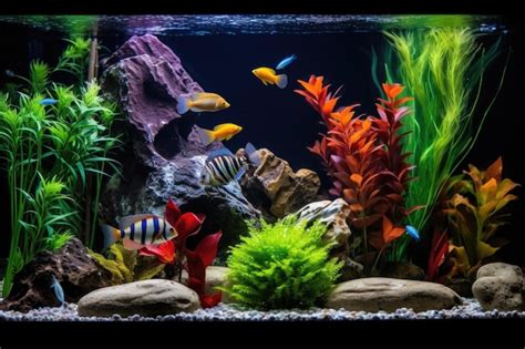 Acuario De Peces Con Plantas Y Piedras Coloridas Foto Premium