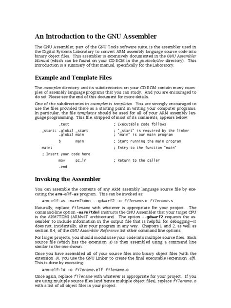 an introduction to the gnu assembler example and template files pdf assembly language