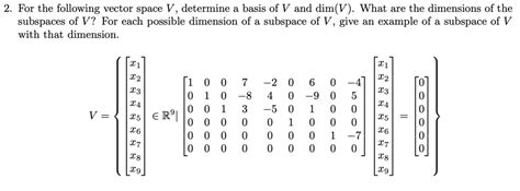 solved for the following vector space v determine a basis of v and dim v what are the
