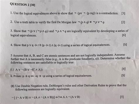 solved 1 use the logical equivalences above to show that