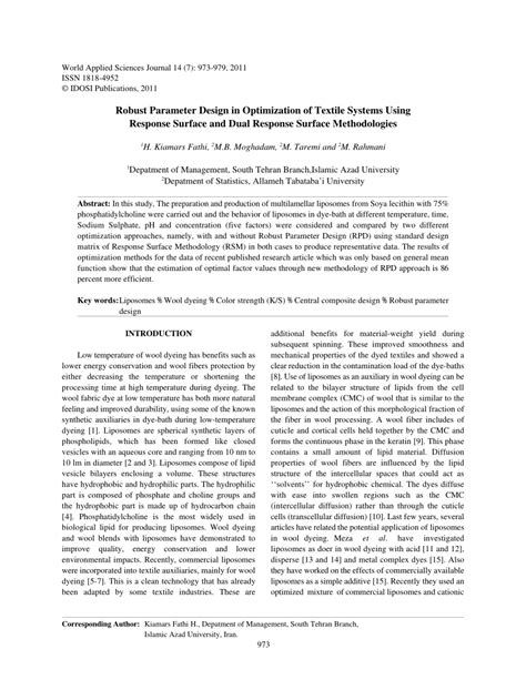 pdf robust parameter design in optimization of textile systems using response surface and dual
