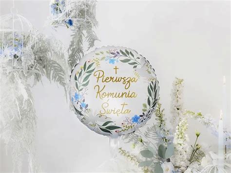 Balon foliowy Pierwsza Komunia Święta biały 45 cm