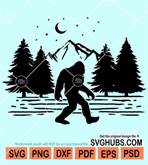 Big Foot And Forest Mountain Scene Svg Bigfoot Svg Sasquatch Svg