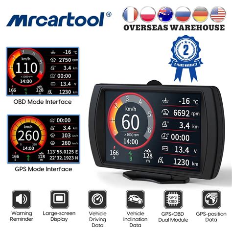 MRCARTOOL M90 Car OBD GPS HUD Speedometer Slope Meter Overspeed Alarm