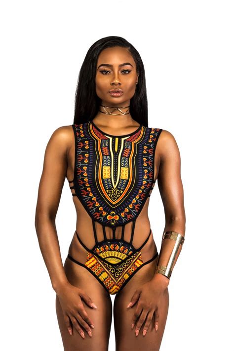 Women Print African One Piece Swimsuit High Cut Swimsuit Sexy Bandage