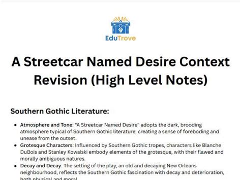A Streetcar Named Desire Context Revision High Grade Notes Teaching