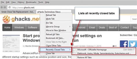 How To Restore Closed Tabs Faster In Firefox Ghacks Tech News