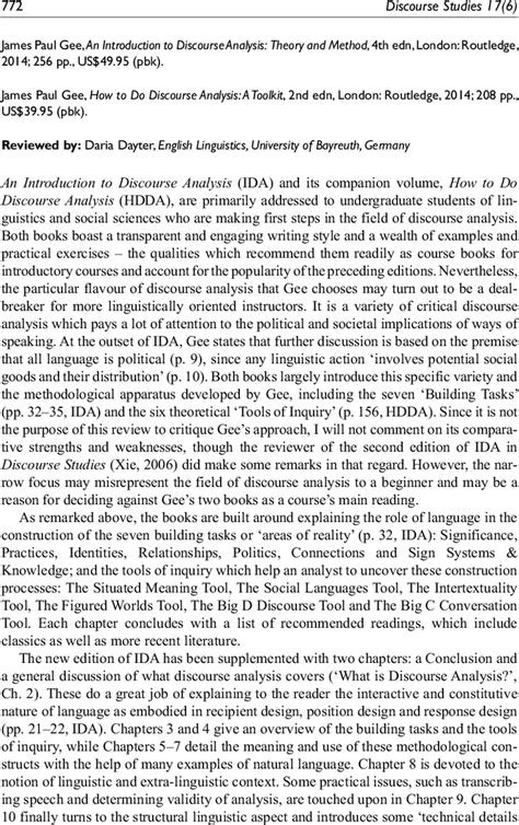 book review james paul gee an introduction to discourse analysis theory and method and james