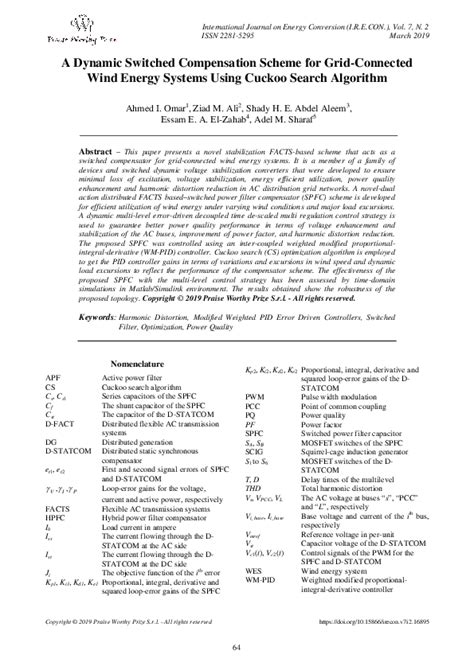 pdf a dynamic switched compensation scheme for grid connected wind energy systems using cuckoo